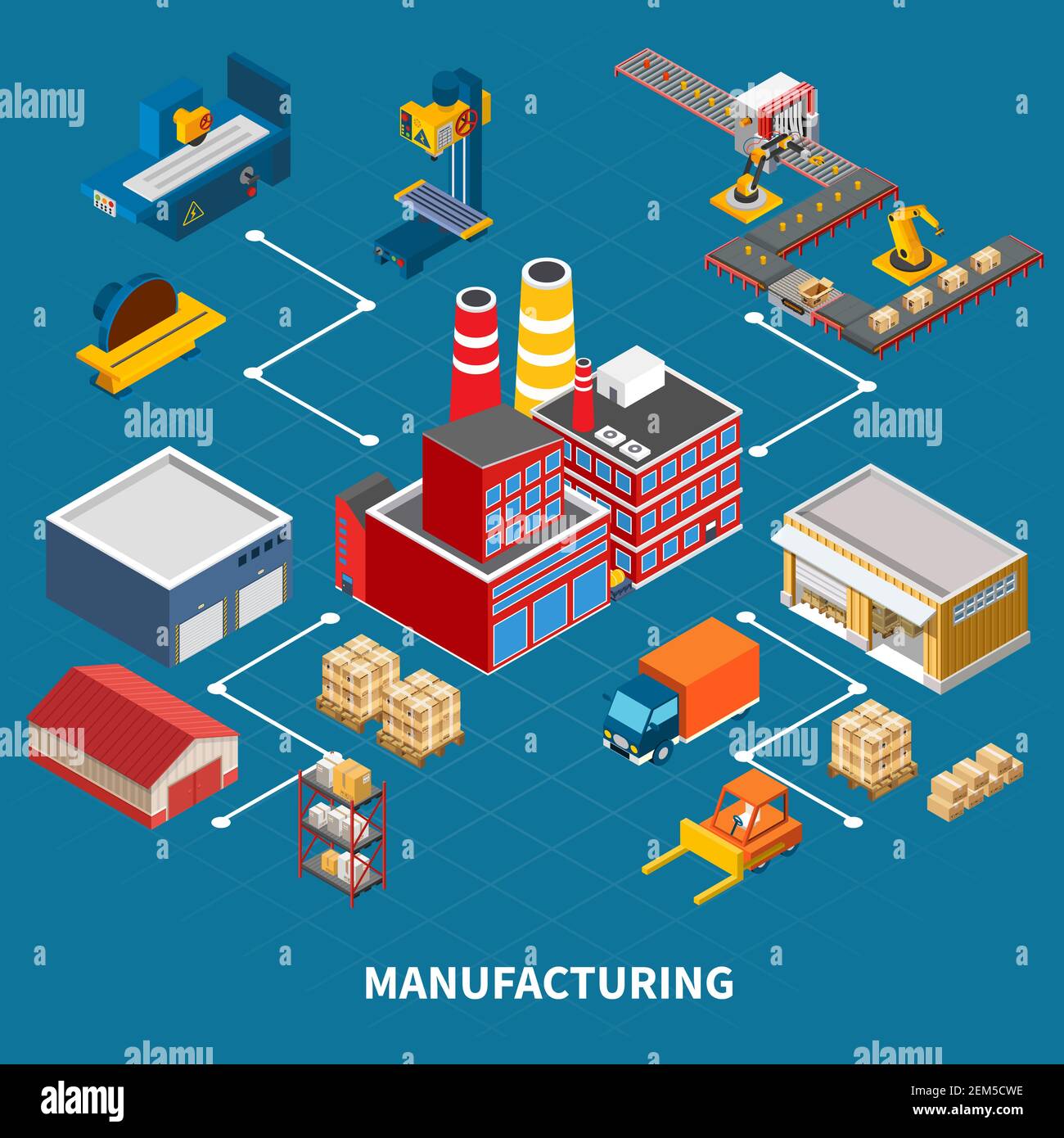 Industrial machines isometric composition with images of different ...