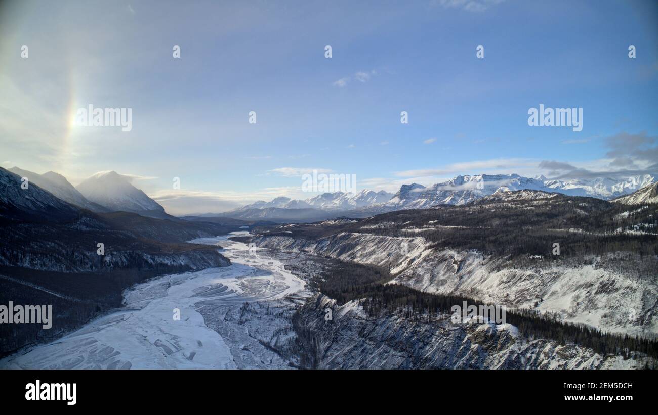 Aerial Alaska. Rainbow over the Matanuska River Valley, near Sutton ...