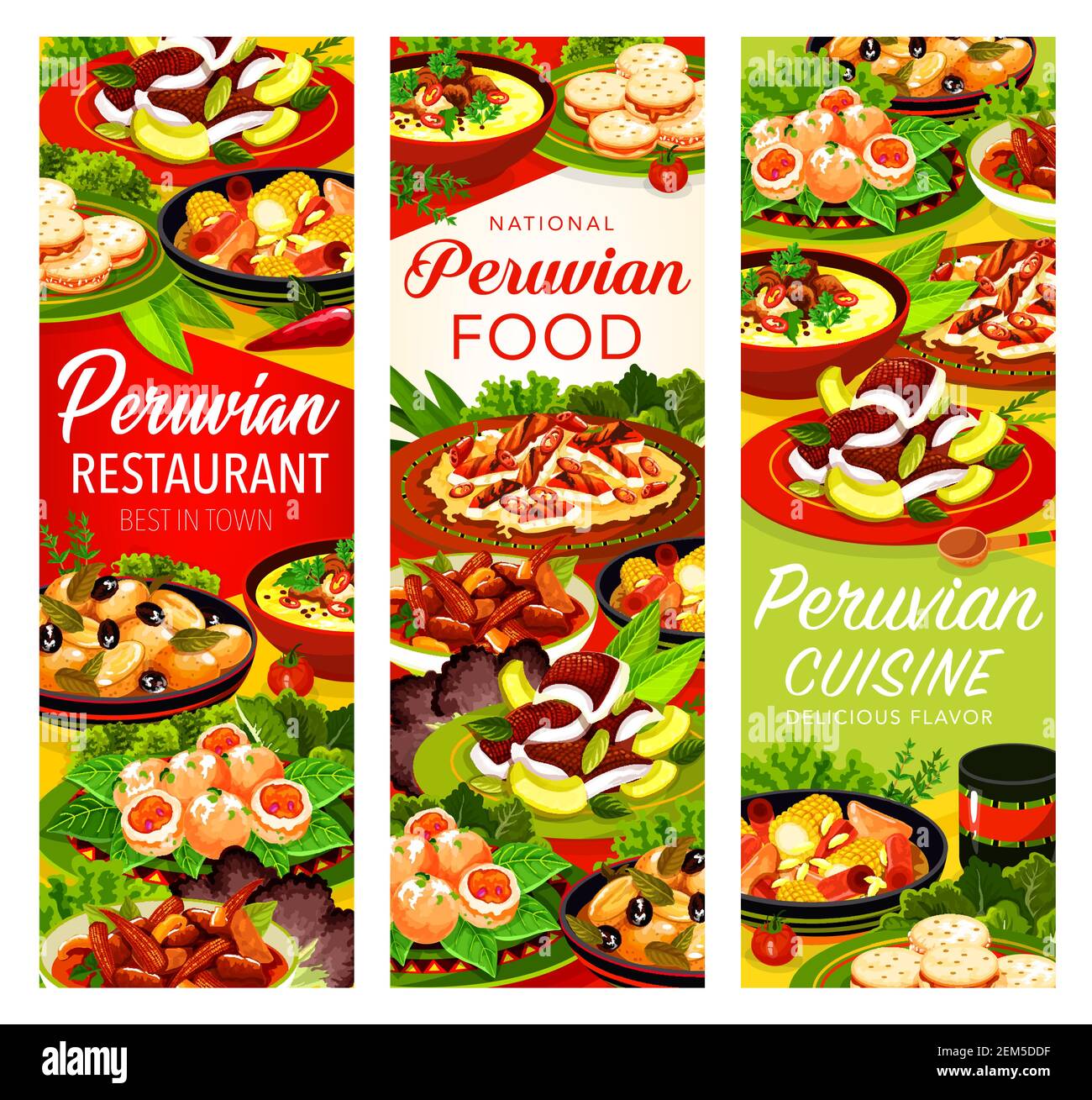 Peruvian restaurant vegetable dishes with meat, seafood and milk ...