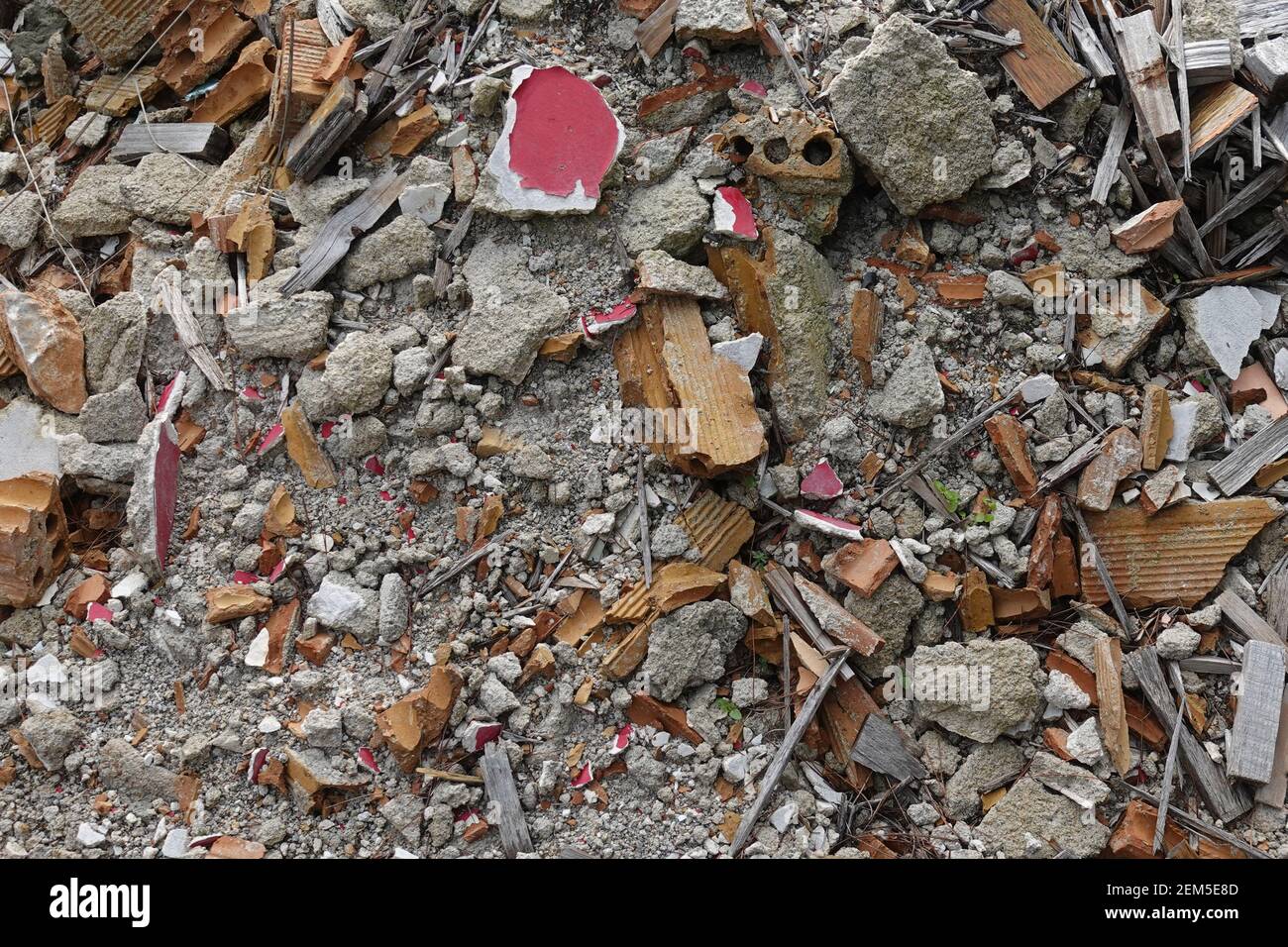 Pile of rubble broken bricks and construction material from a ...