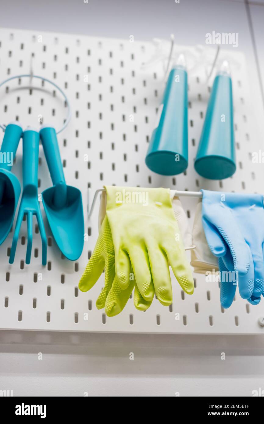 Shovel,rake and gloves isolated on white.Garden tools equipment for ...