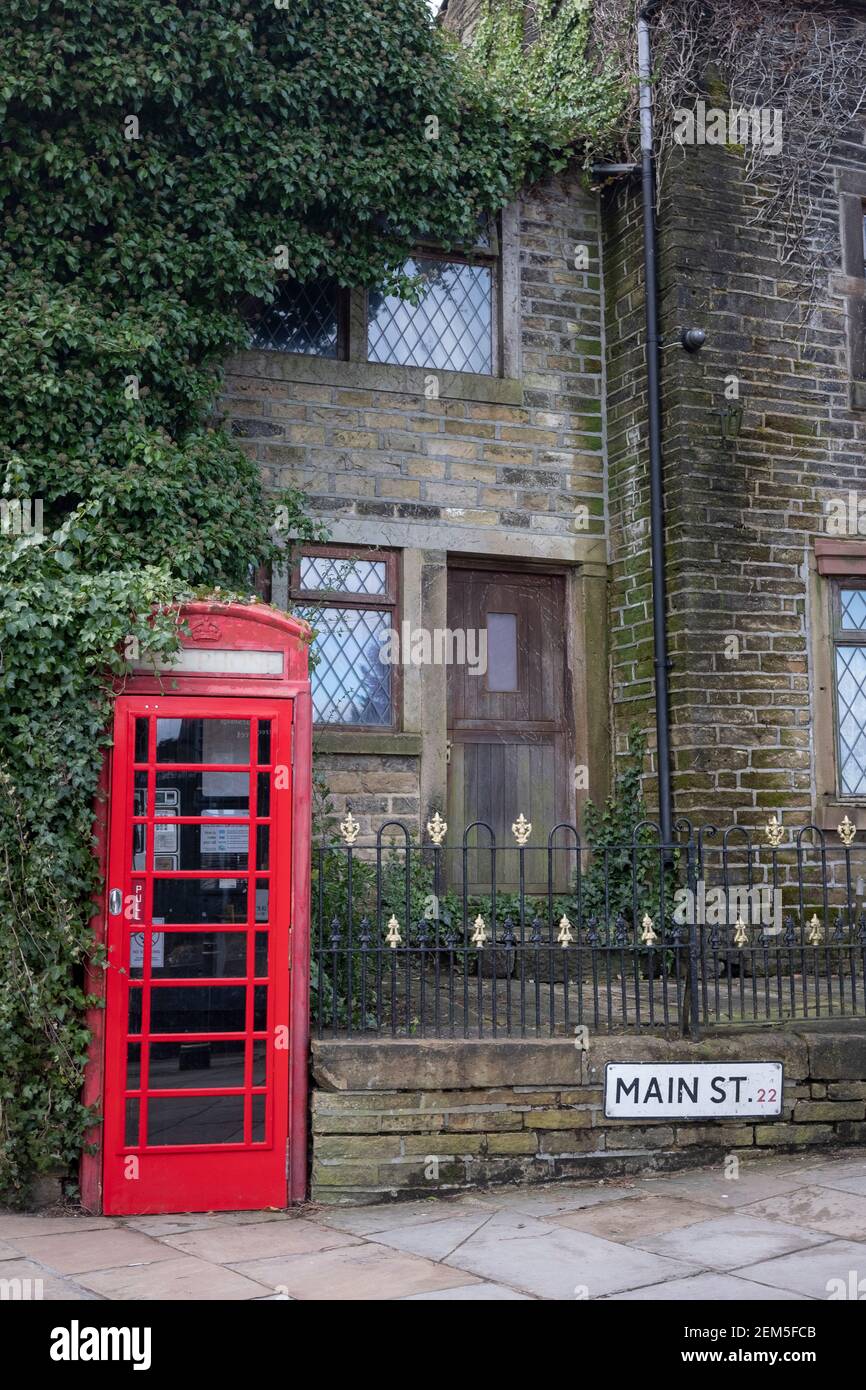 A Red Telephone Box on Main Street, Haworth, Bradford, West Yorkshire ...