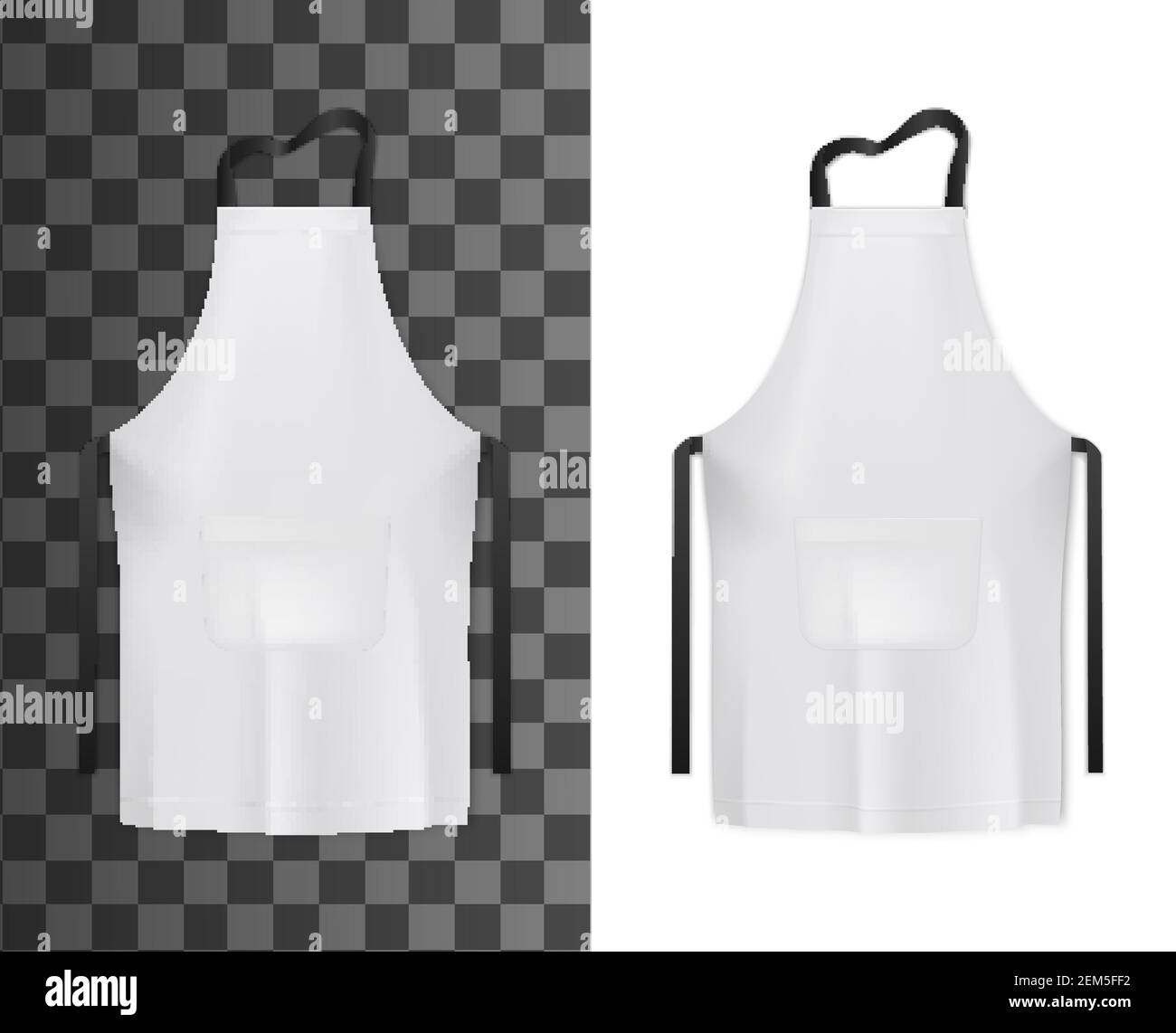 White apron of chef or cook 3d vector mockups. Kitchen or bakery staff ...