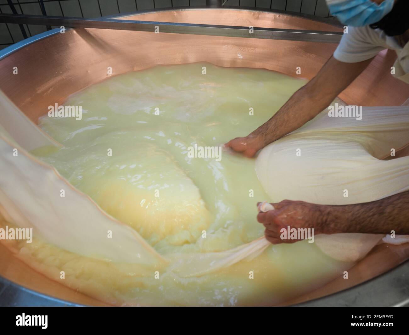 cooking and making cheese in factory Stock Photo - Alamy