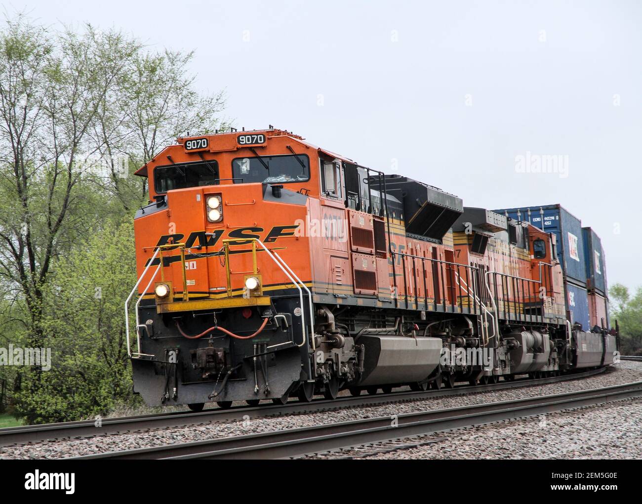 BNSF container train heads south through Wisconsin Stock Photo - Alamy