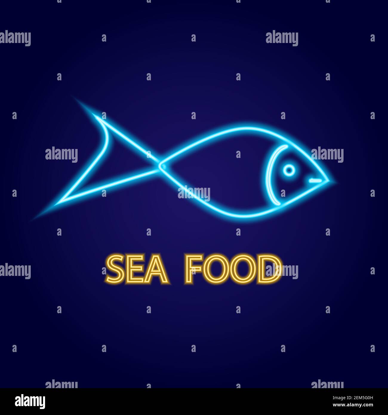 Seafood neon sign. Fish on background. Vector illustration in neon ...