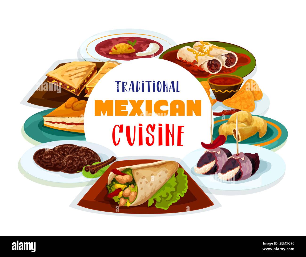 Mexican cuisine food, Latin America traditional dishes. Vector Mexican ...