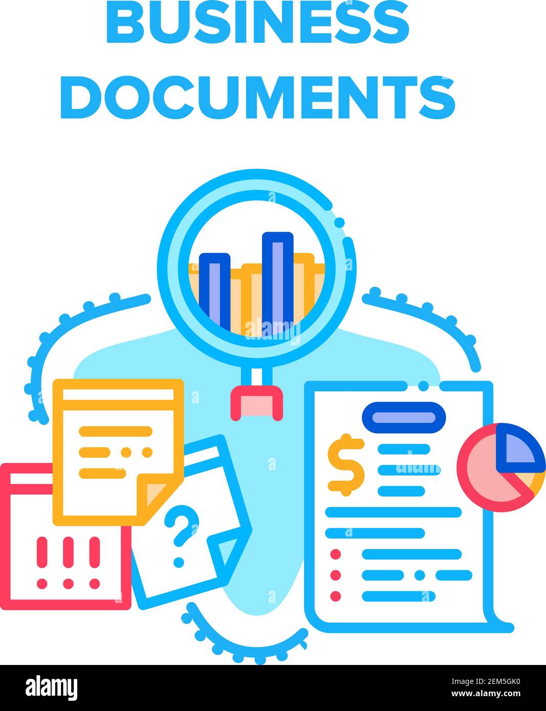 Business Documents And Chart Vector Concept Color Stock Vector Image ...
