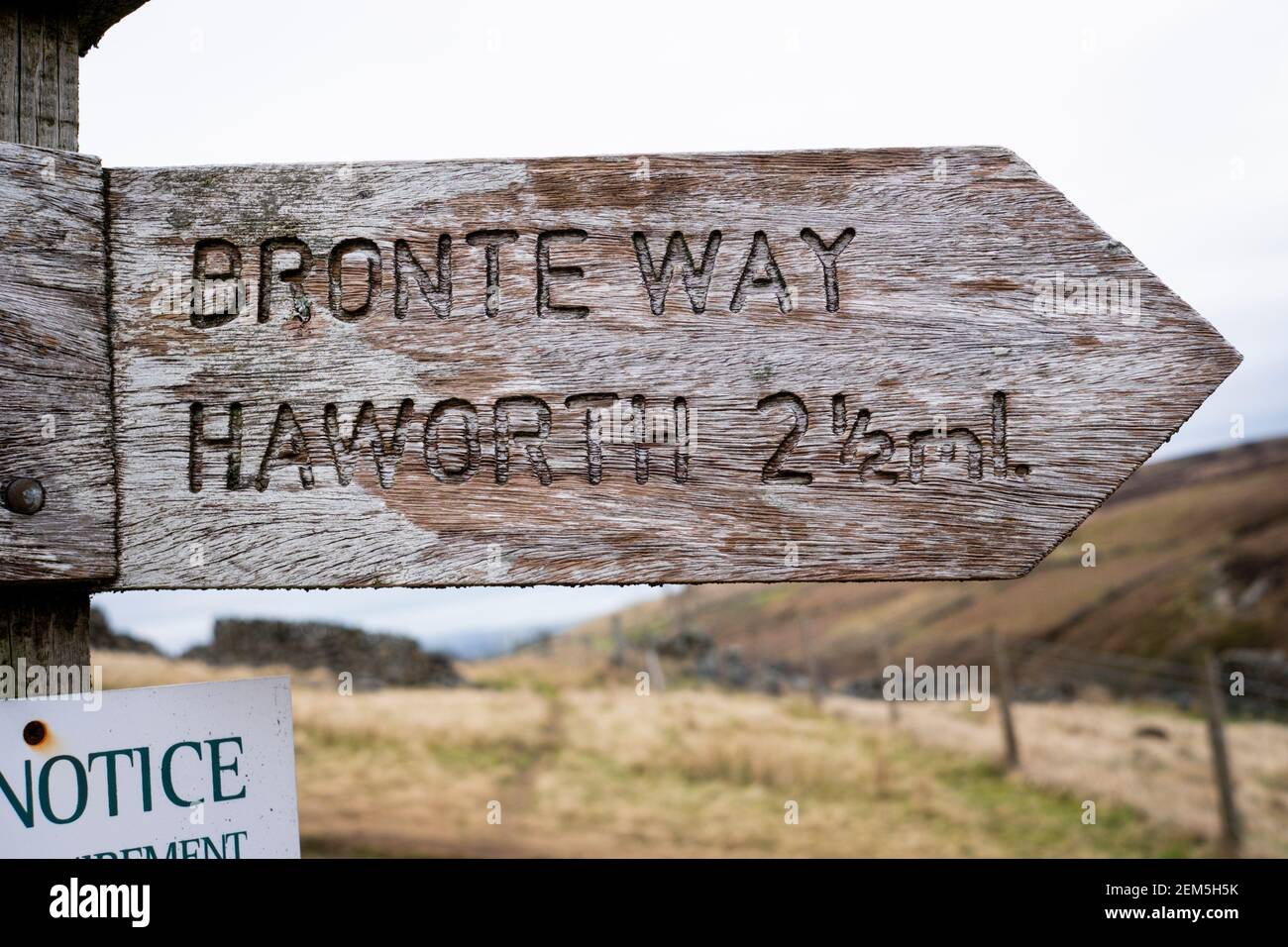 Directional sign pointing towards Haworth and The Bronte way, on ...