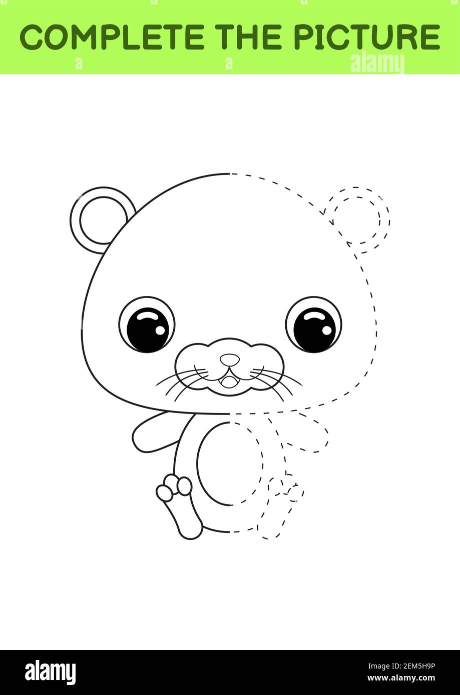 Complete drawn picture of cute hamster. Coloring book. Dot copy game ...