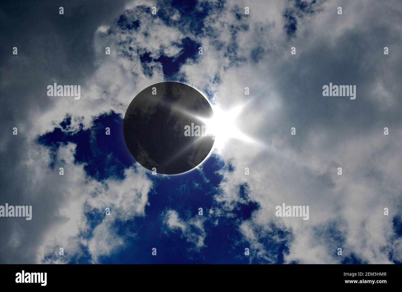 Solar Eclipse and clouds. Solar eclipse, natural phenomenon when Moon ...