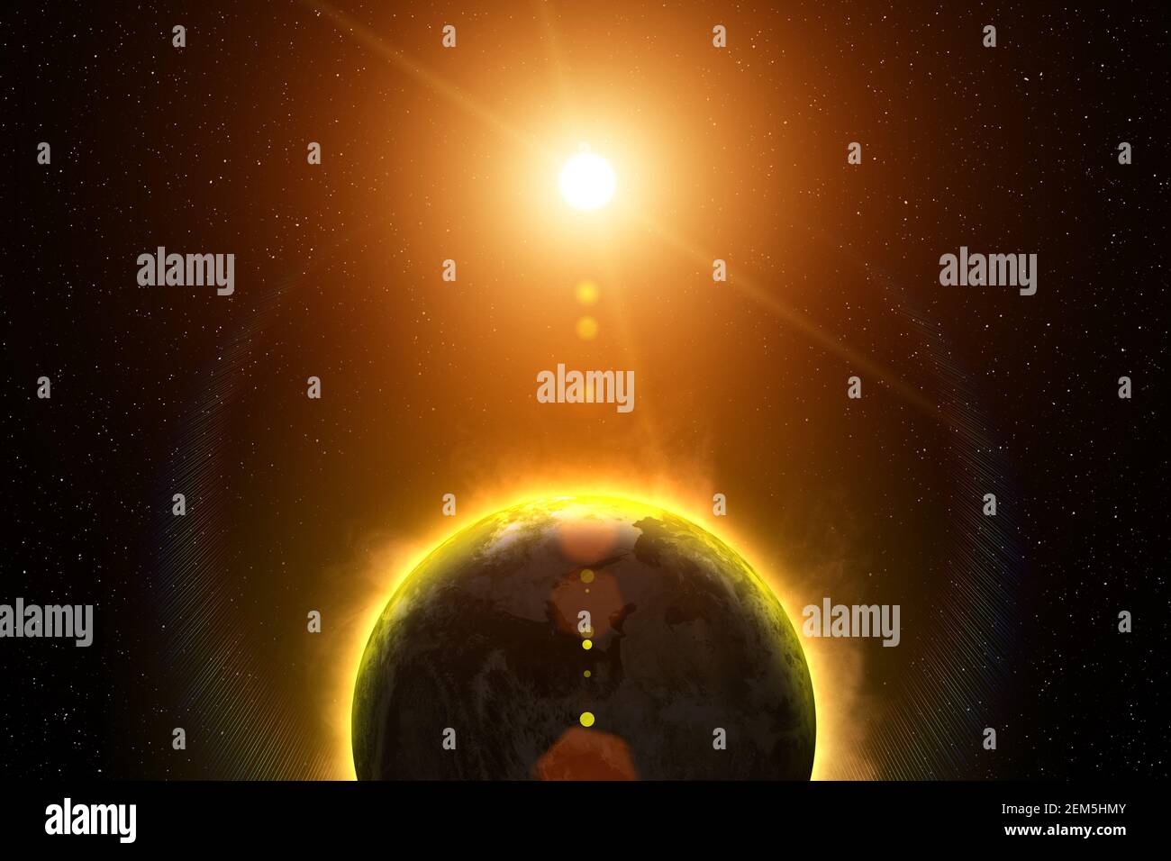 Earth and Sun. Global catasrtophe concept: global warming, expansion of ...