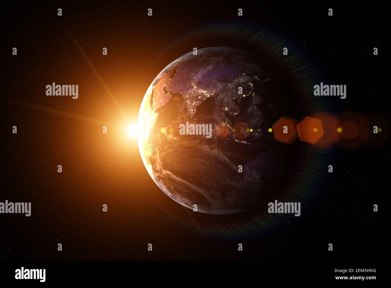 Space, Sun and planet Earth. Eastern hemisphere. This image elements ...