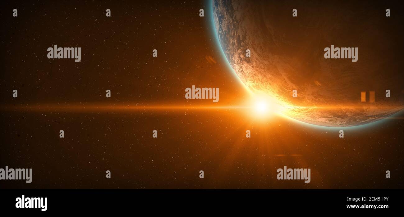 Planet Earth in cosmos and bright Sun. Elements of this image furnished ...