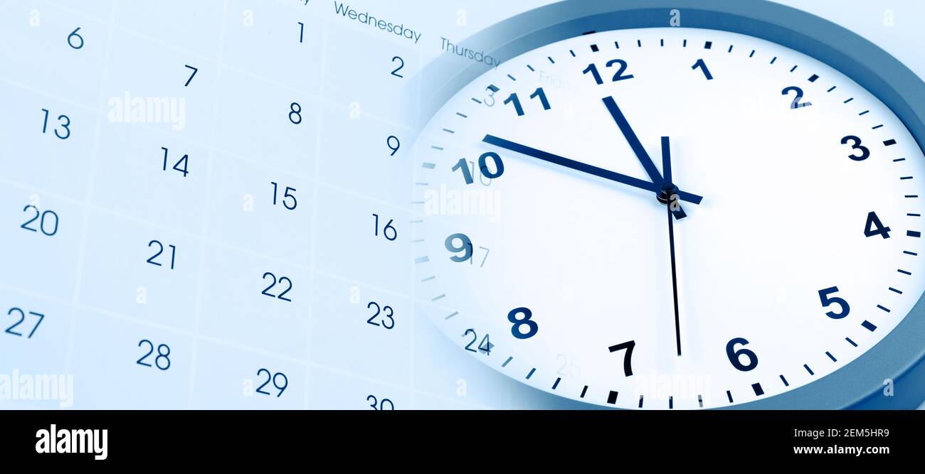Clock face and calendar composite Stock Photo - Alamy