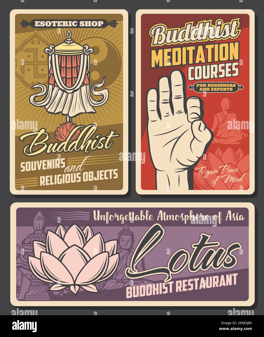 Buddhism religion. Vector vintage Buddhist symbolic sacred lotus flower ...