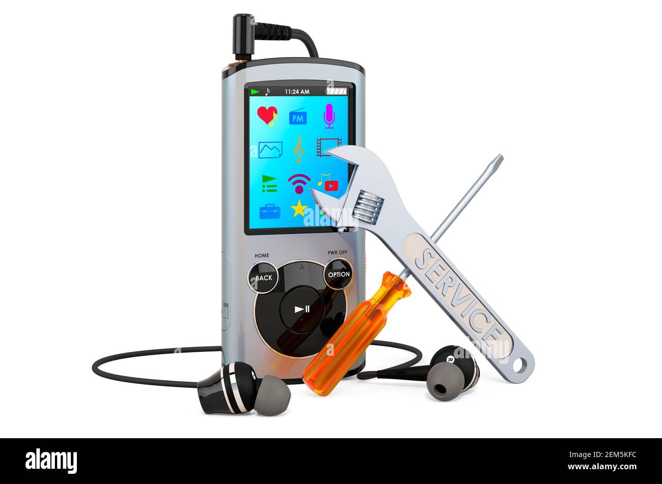 Service and repair of digital audio player, 3D rendering isolated on ...