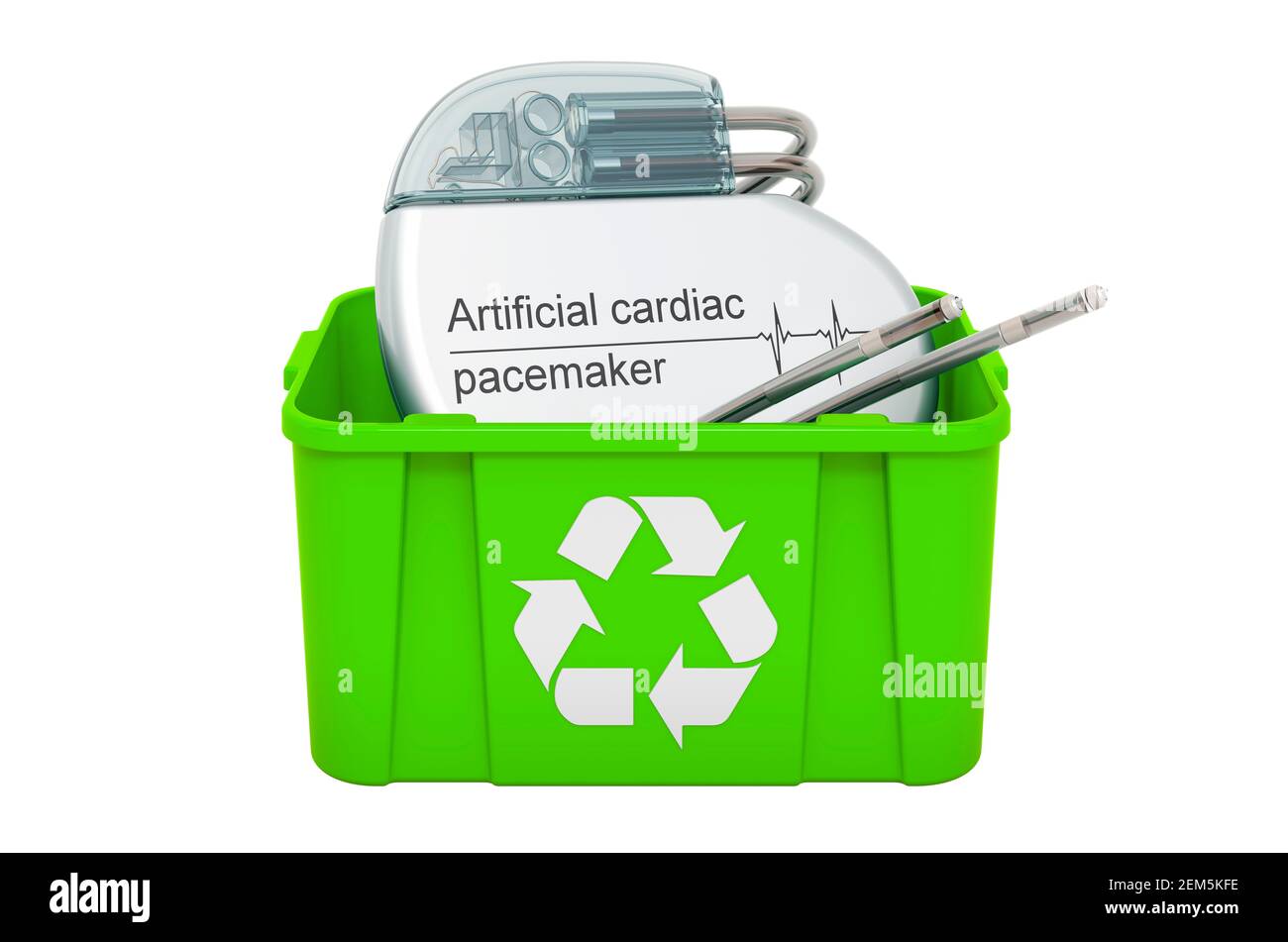 Recycling trashcan with artificial cardiac pacemaker, 3D rendering ...