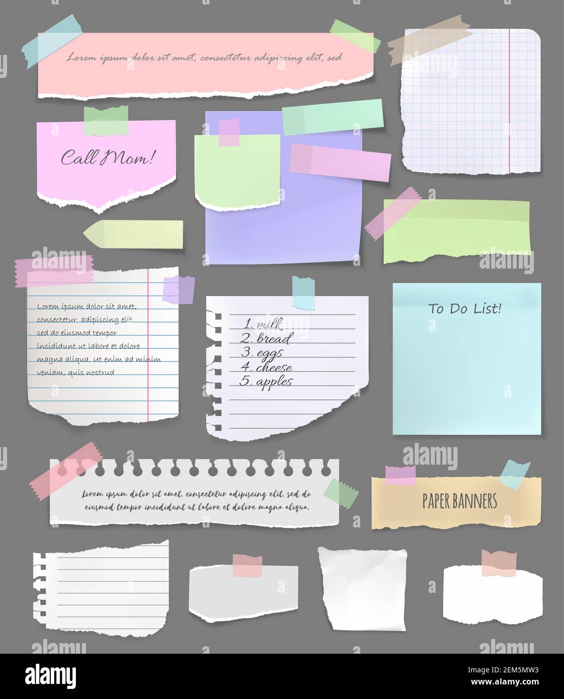 Torn paper pieces, notebook sheets and scrapbooking vector elements ...