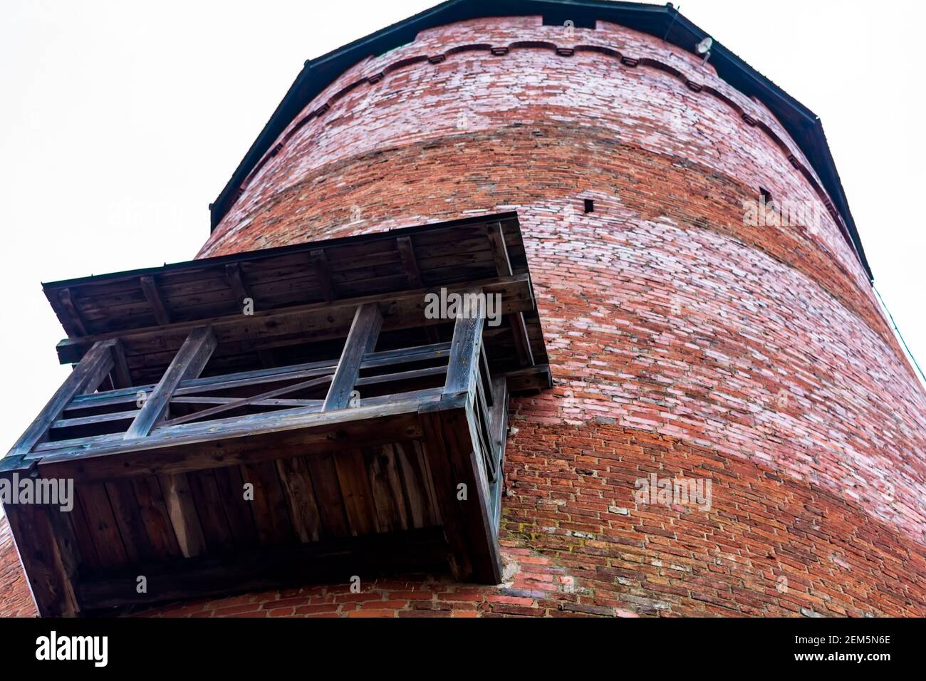 Wooden balcony at the Main tower of one of the oldest castles in Latvia ...