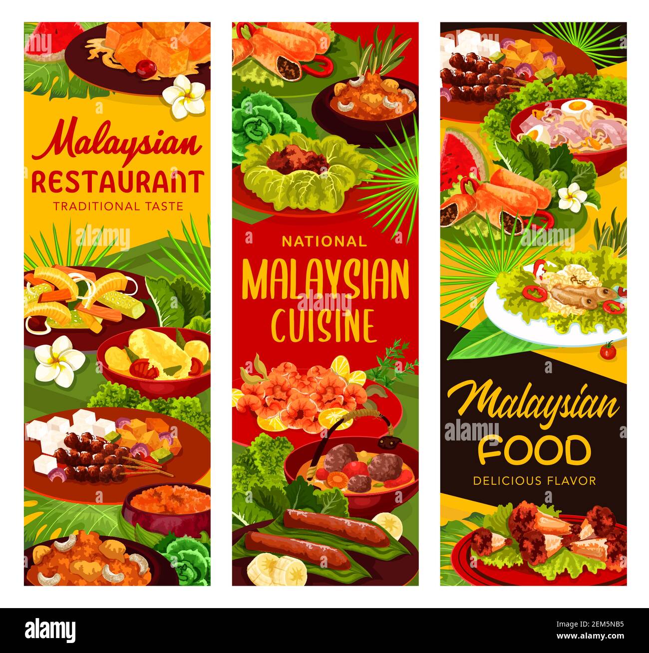 Malaysian cuisine restaurant menu meals banners. Meals with chicken and ...