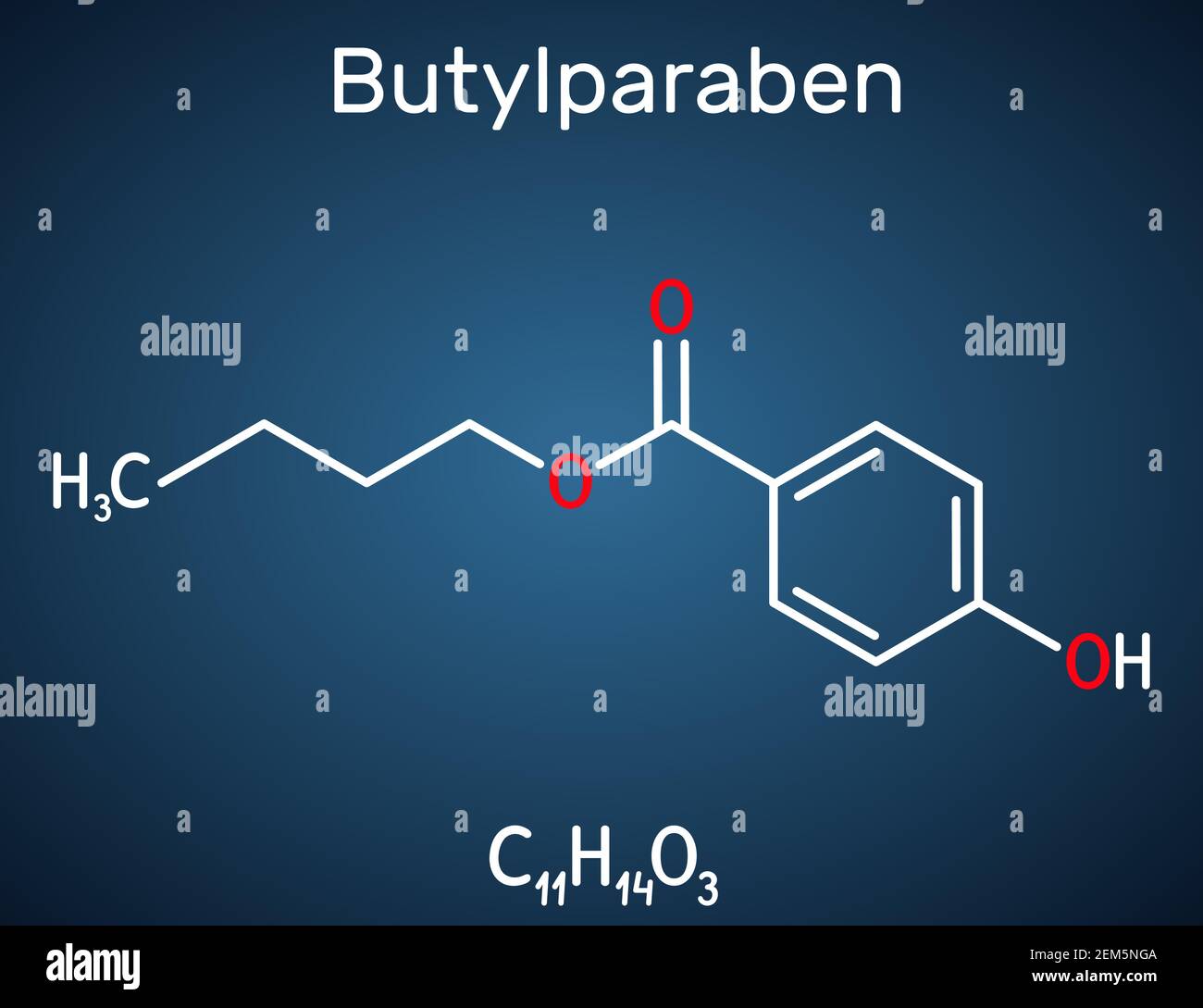 Butylparaben, butyl p-hydroxybenzoate, butyl paraben molecule. It is ...