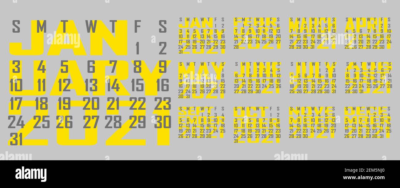 Calendar 2021. The week begins on Sunday. Simple calendar template ...