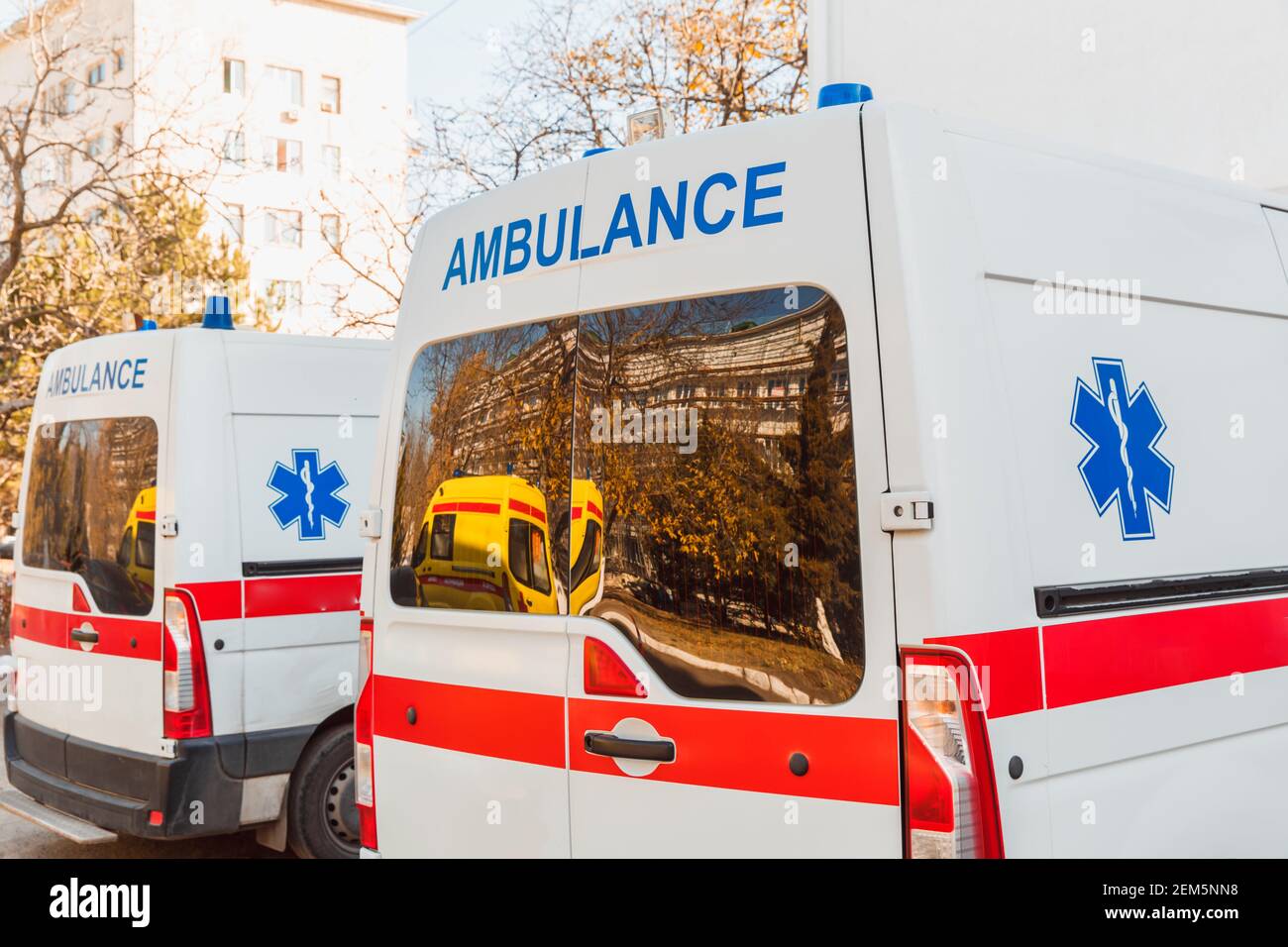 Zaporozhye, Ukraine- November 08 2019 : Modern ambulance. The back door ...
