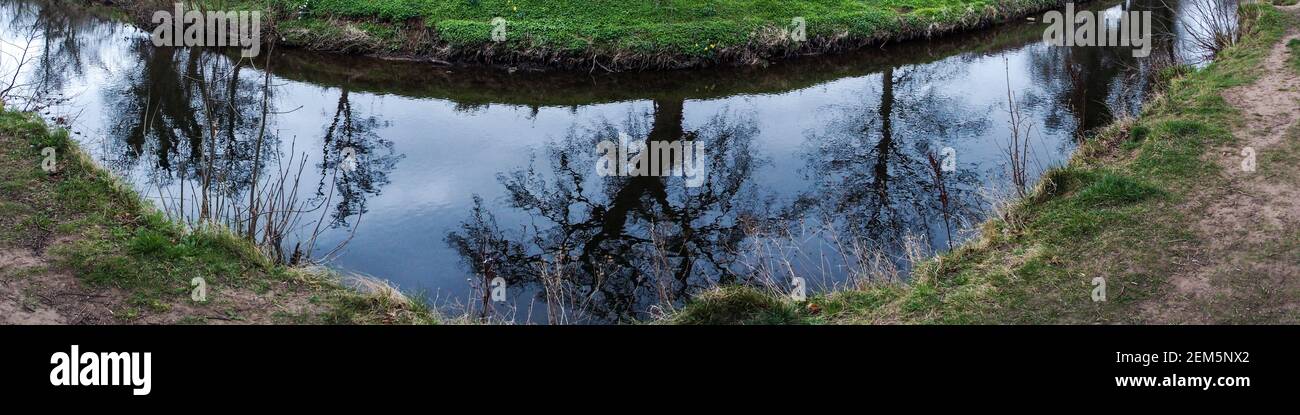 Trees reflected in River Tyne, Haddington Stock Photo - Alamy