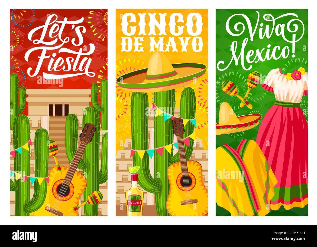 Mexican holiday of Cinco de Mayo fiesta vector banners. Mexico sombrero ...