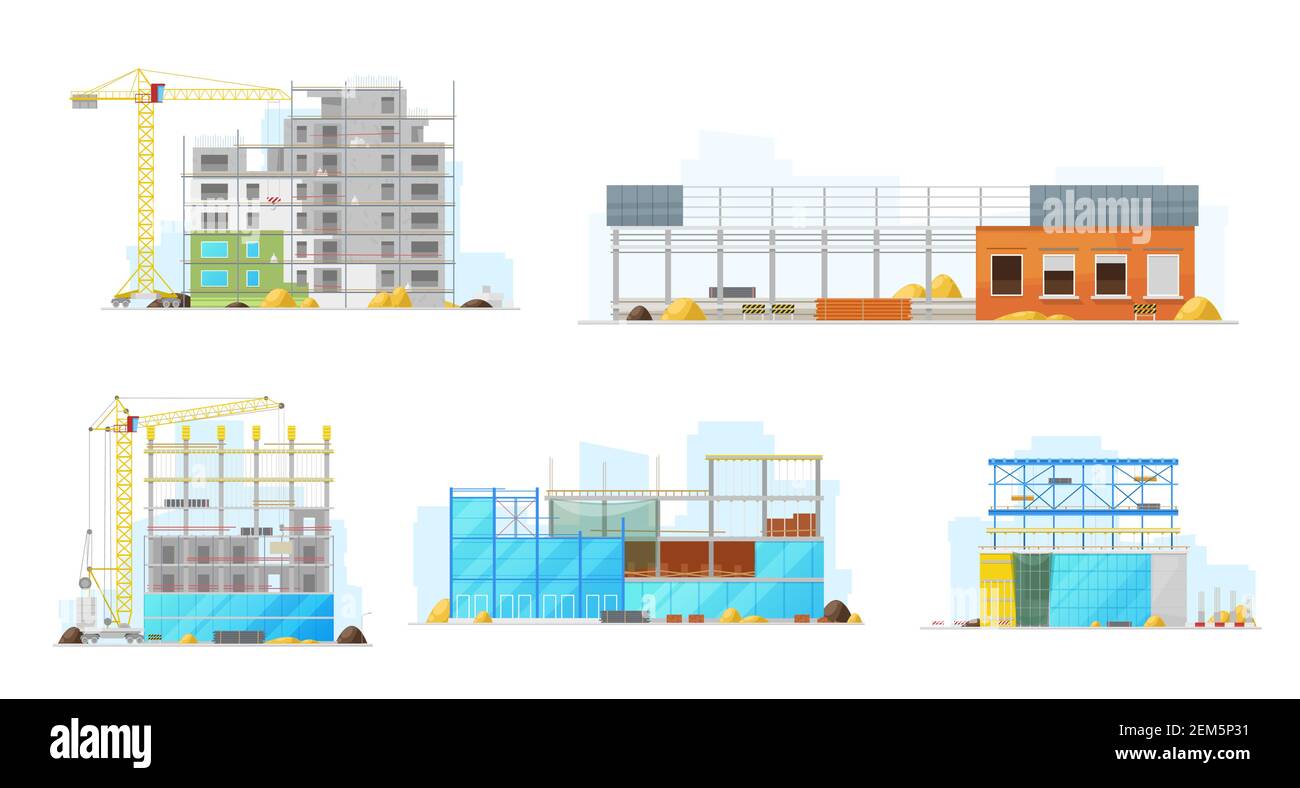 Building construction of house, store or warehouse isolated vector ...