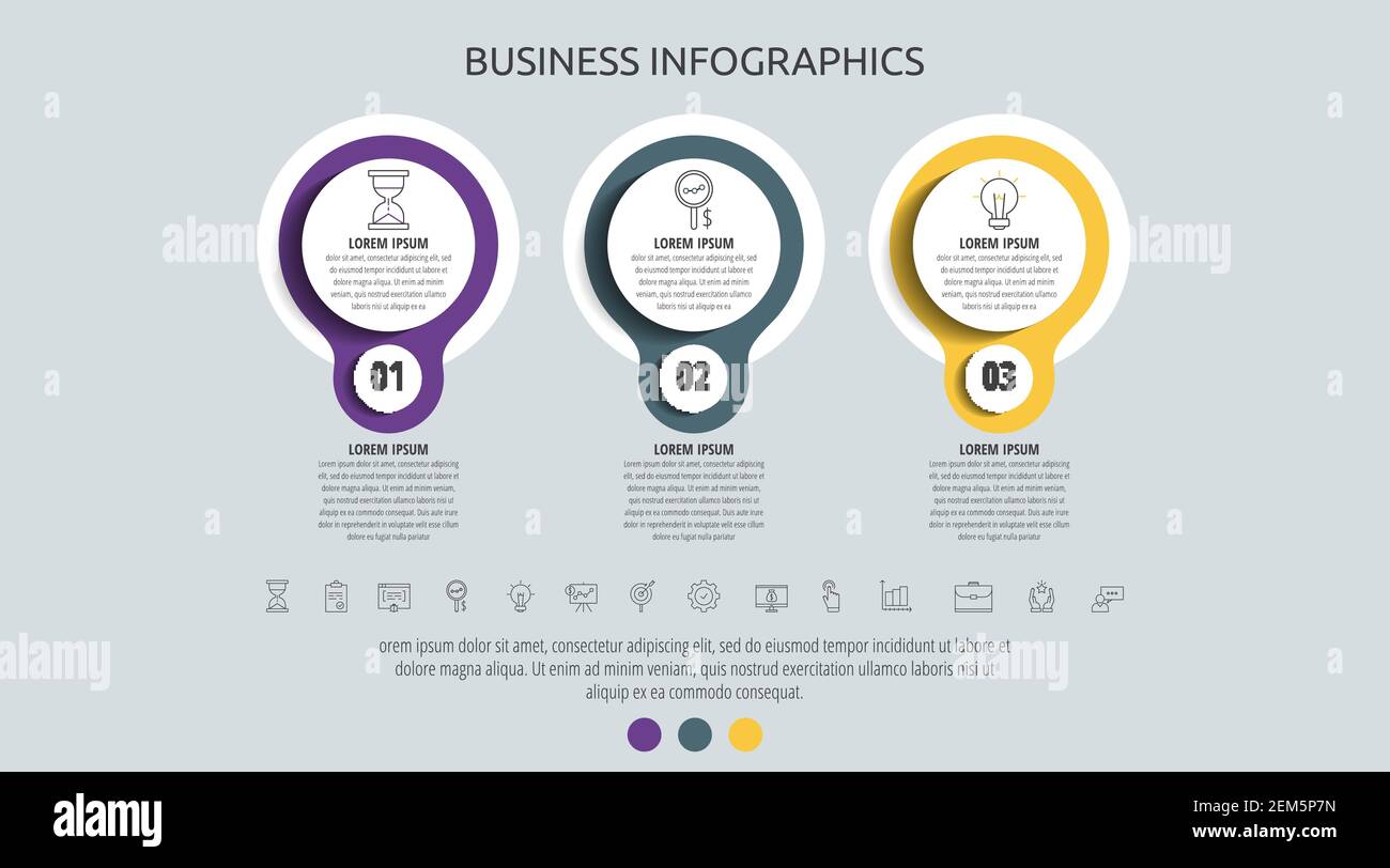 Circles vector line infographic with 3 step, icons. Timeline used for ...