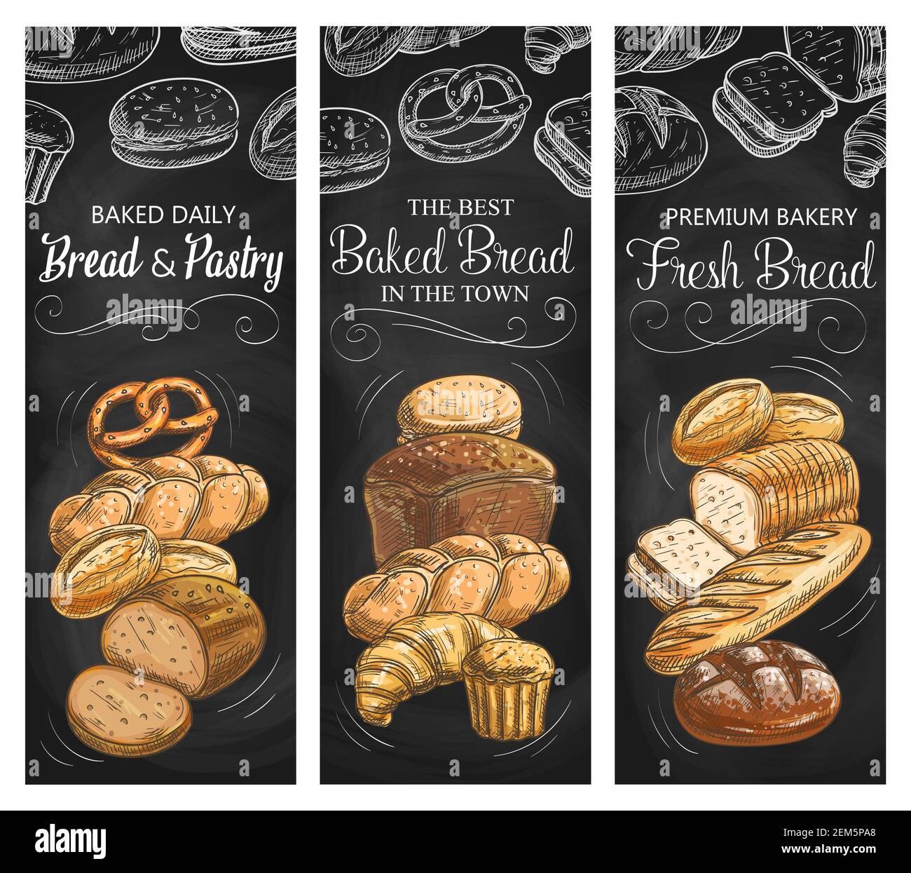 Bread and pastry blackboard banners of bakery shop food vector design ...