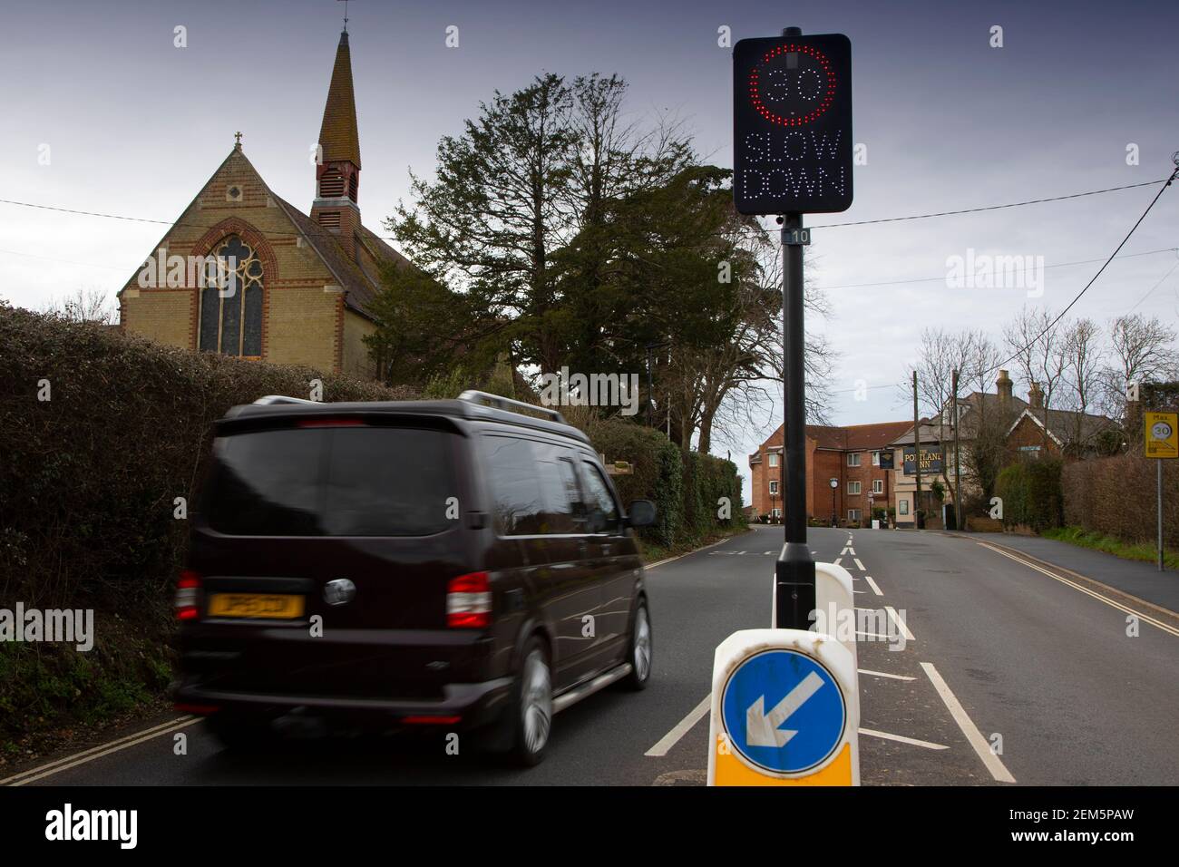 car,van,mobile home,enters,village,speed,sign,Gurnard,Isle of Wight ...