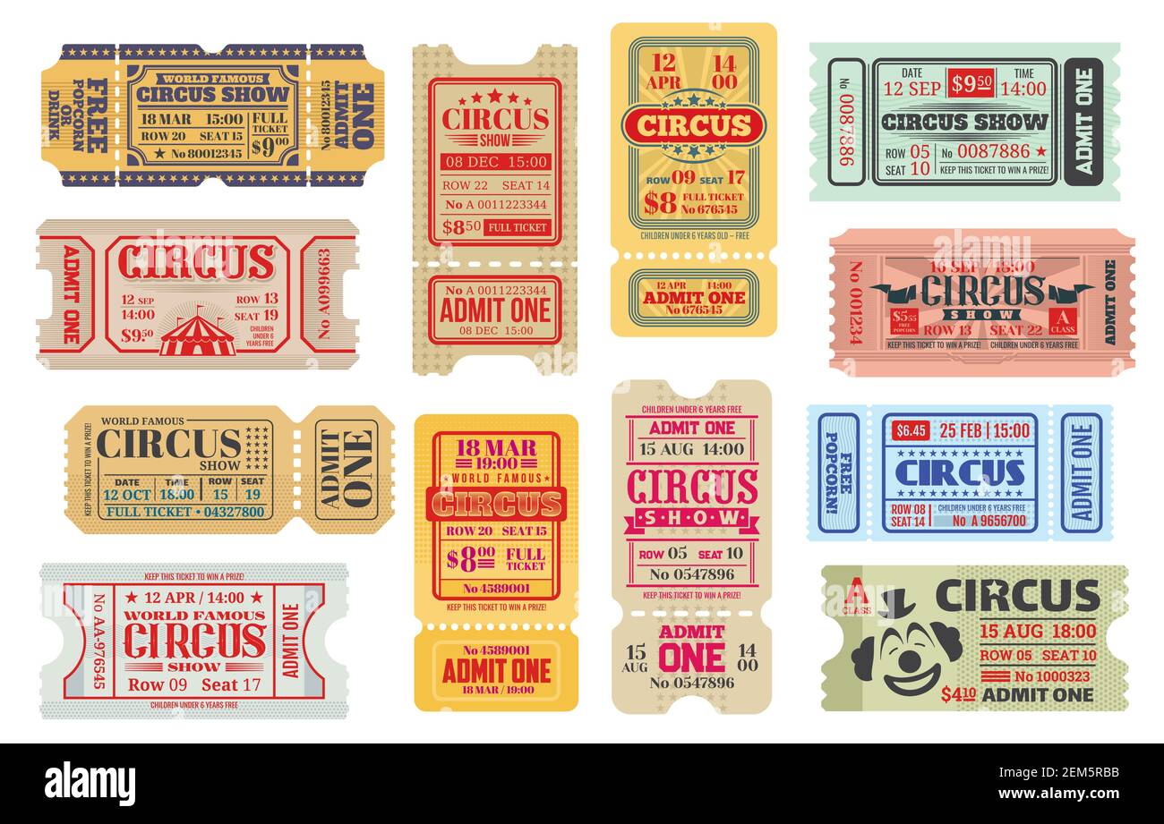 Retro tickets to big top circus show, isolated vector set. Vintage ...