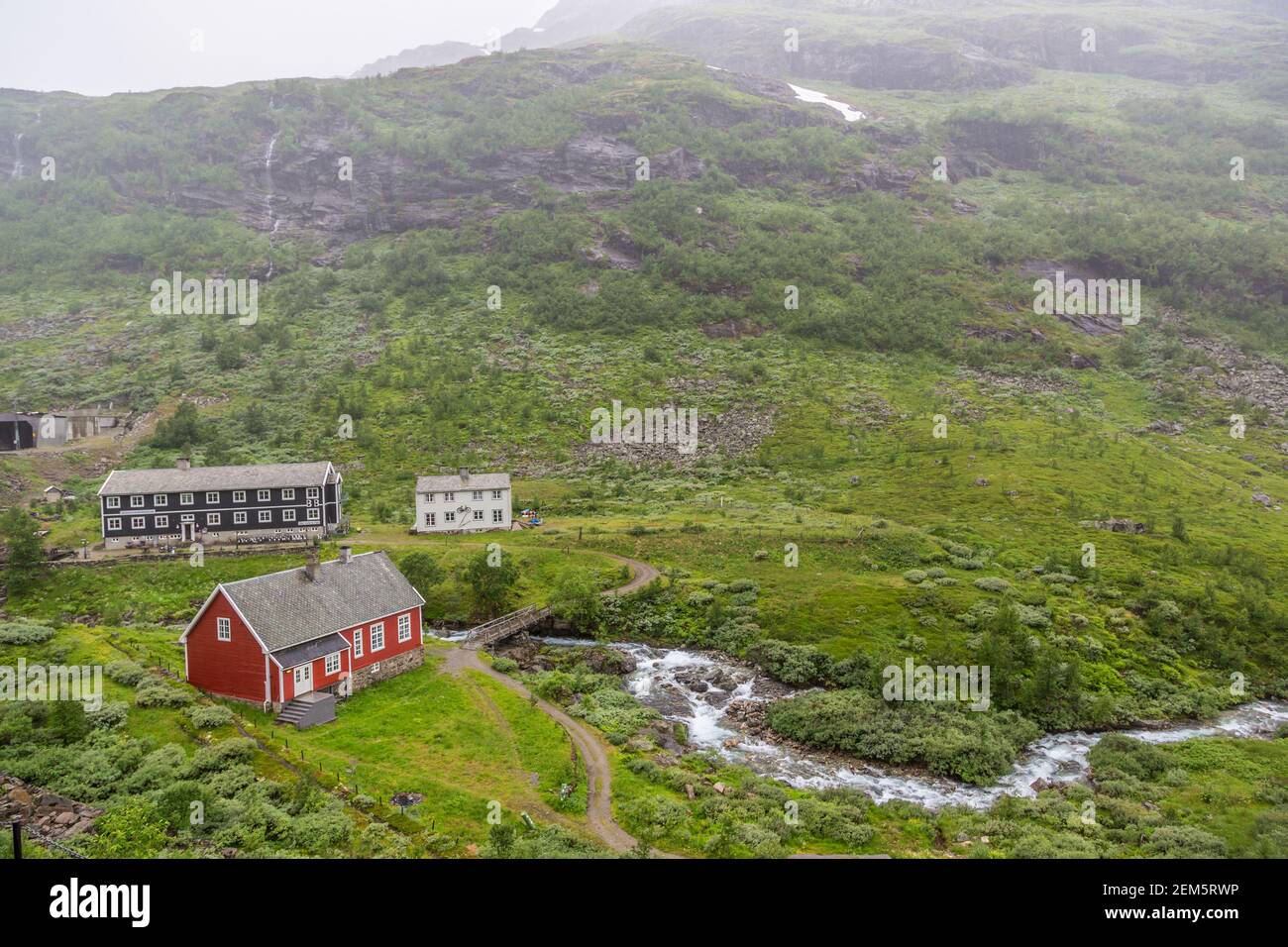 Scenic summer panorama of the Old Town pier architecture of Bryggen in ...