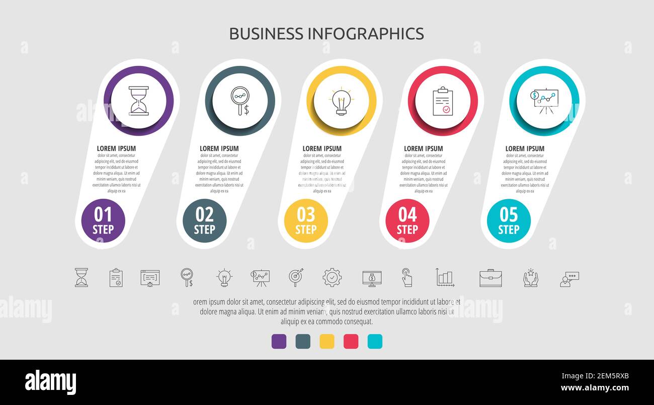 Business vector infographic circles for five label, diagram, graph ...
