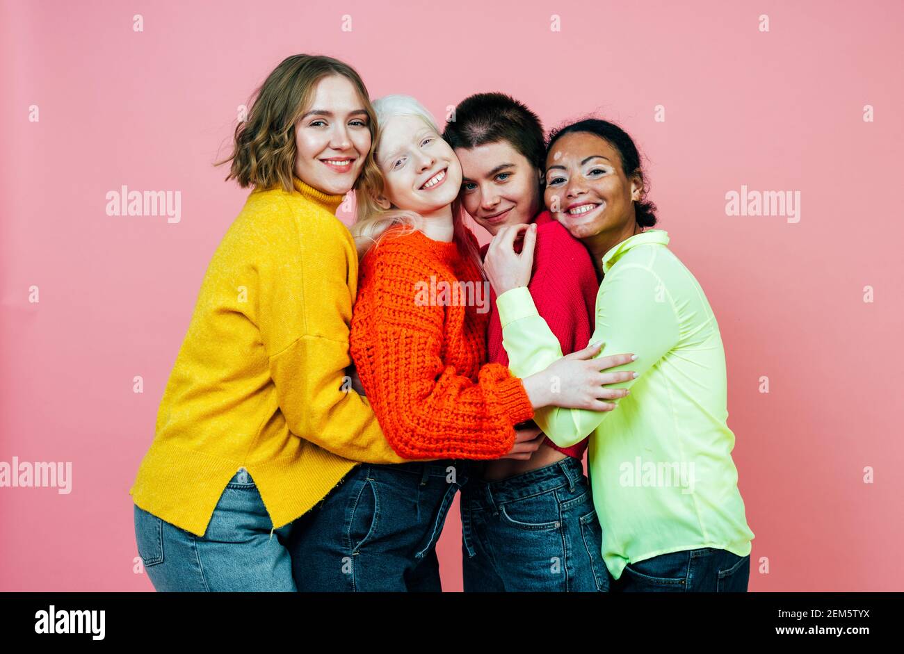 group of multiethnic women with different kind of skin posing together ...