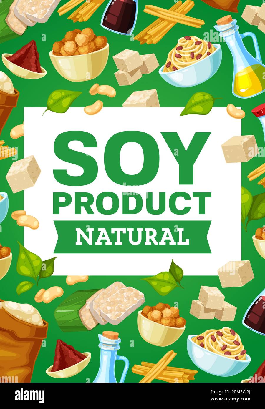 Soy food and beans banner with vector soybean oil, sauce and milk ...