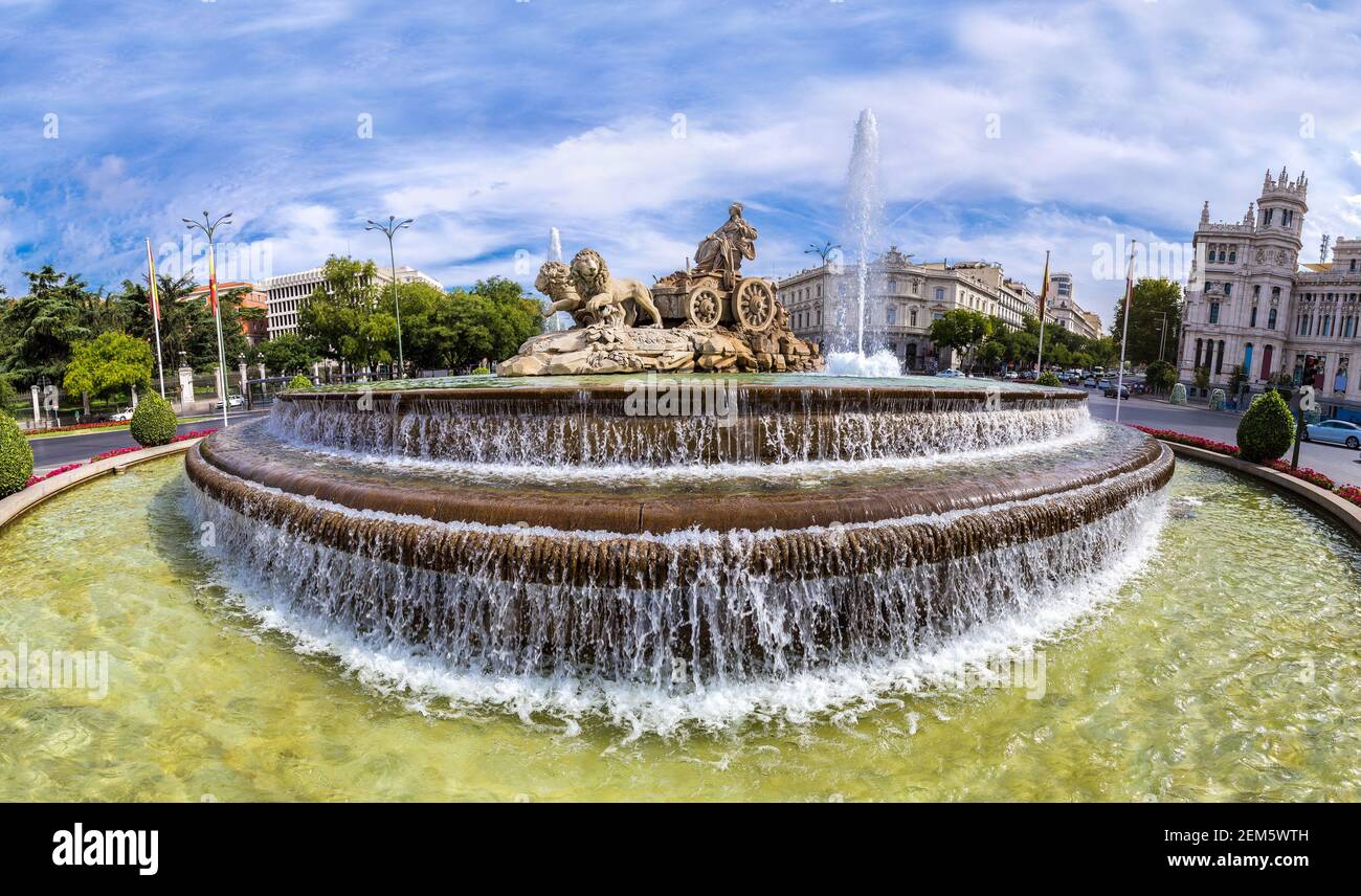 Cibeles fountain at Plaza de Cibeles in Madrid in a beautiful summer ...