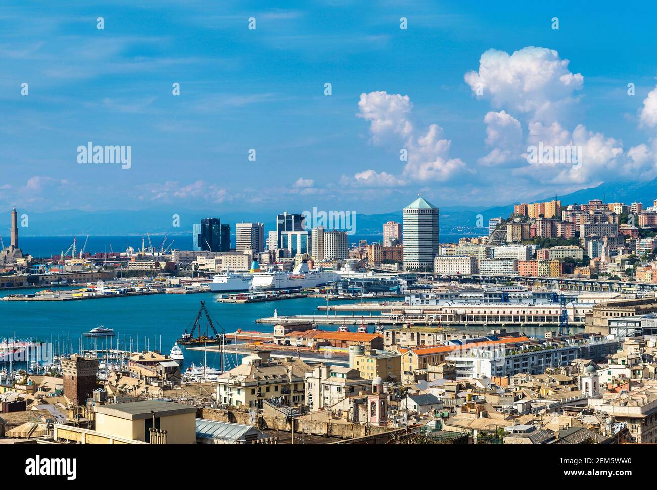 Panoramic view port of Genoa in a summer day, Italy Stock Photo - Alamy