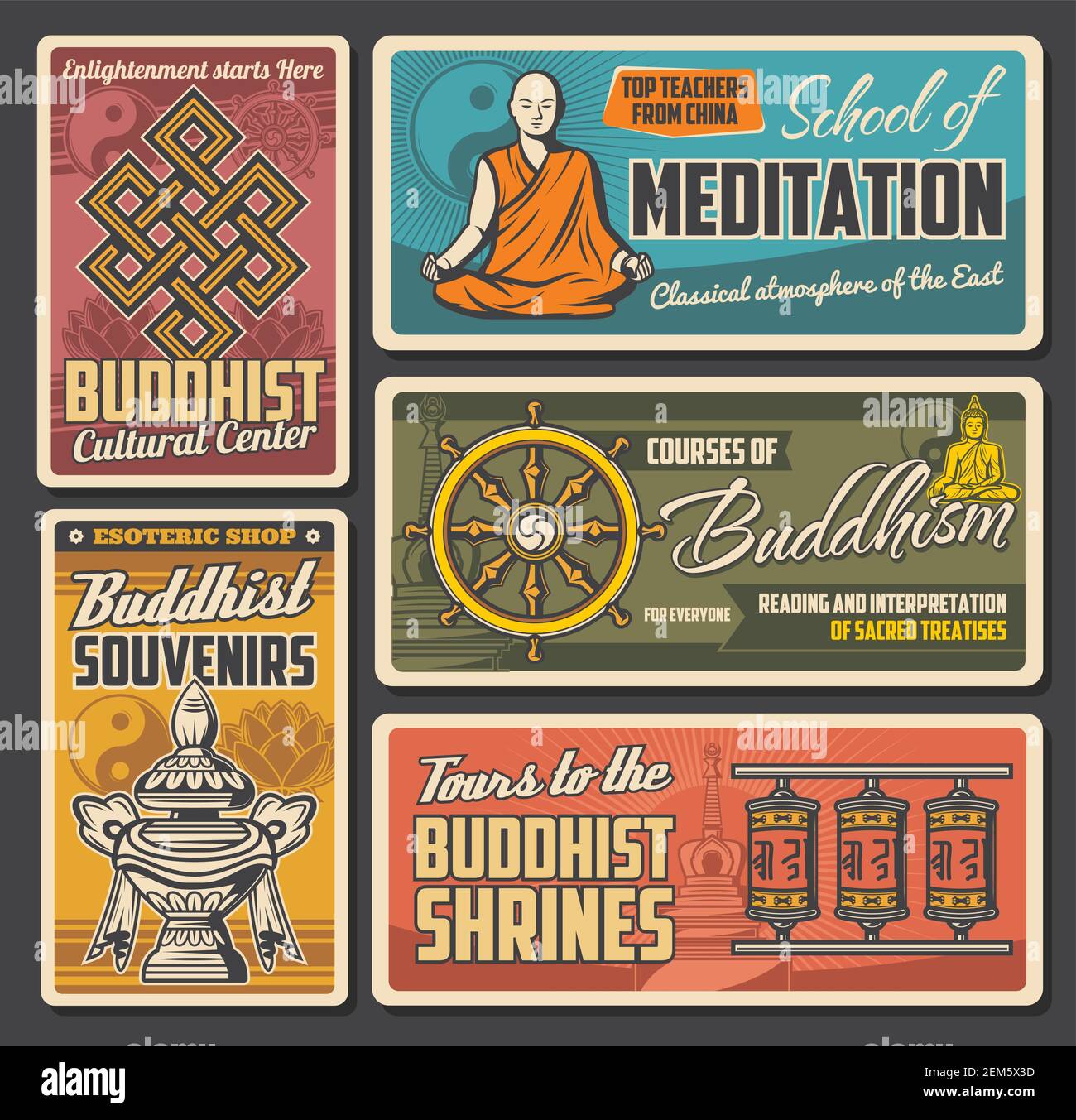 Buddhism religion sacred symbols of vector yin yang, buddhist dharma ...