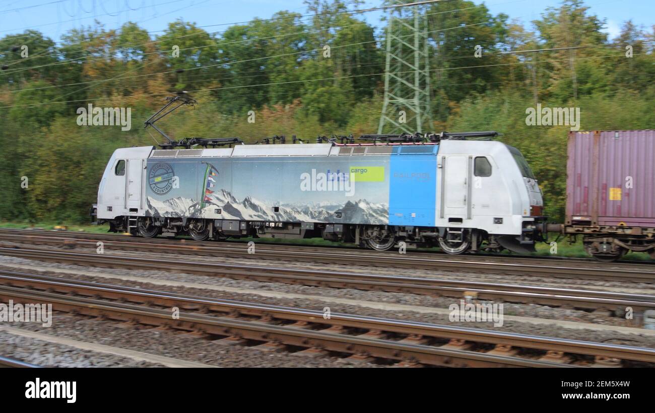 A Bombardier 34318 electric powered locomotive, operated by Railpool ...