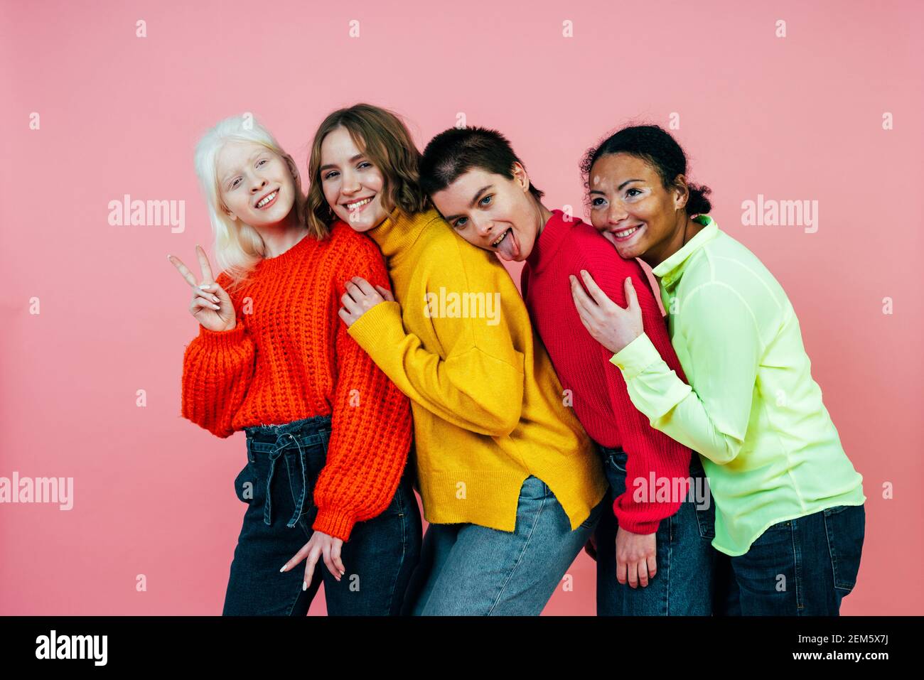 group of multiethnic women with different kind of skin posing together ...