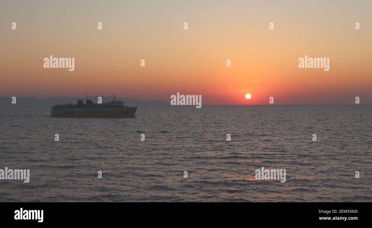 Ship On Sea Sunset Stock Photo - Alamy