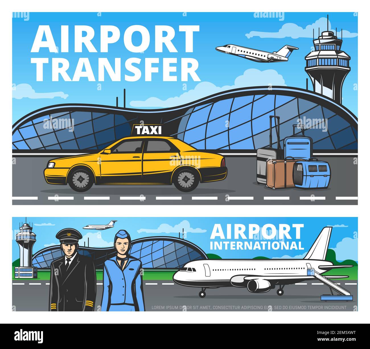 Airport, pilot and plane vector design of aircraft and air travel ...