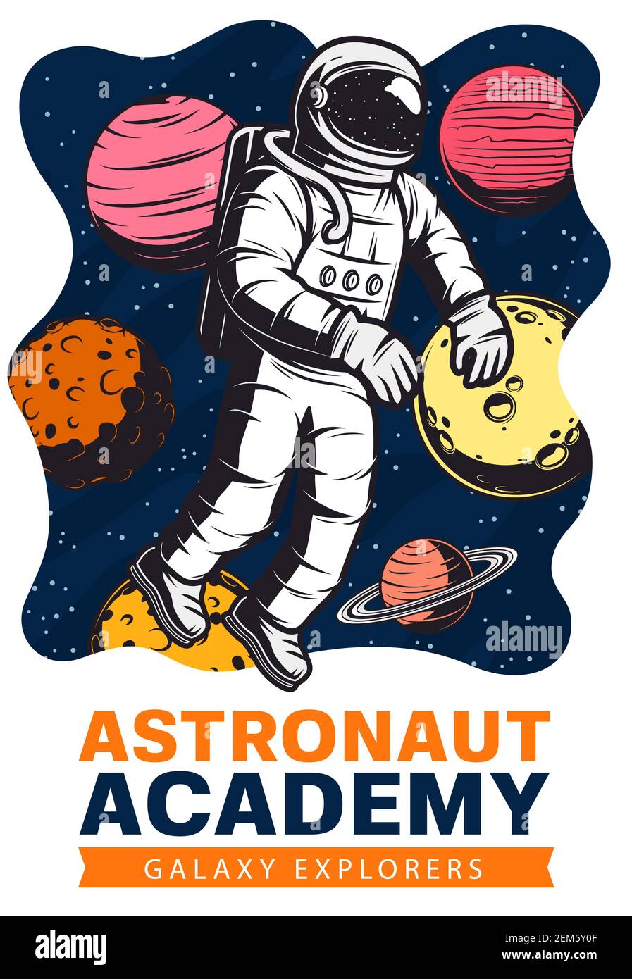 Astronaut in space with planets and stars vector design of galaxy ...