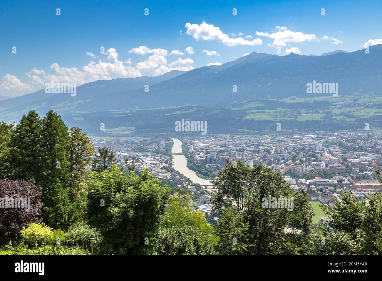 Panoramic aerial view of Innsbruck in a beautiful summer day, Austria ...