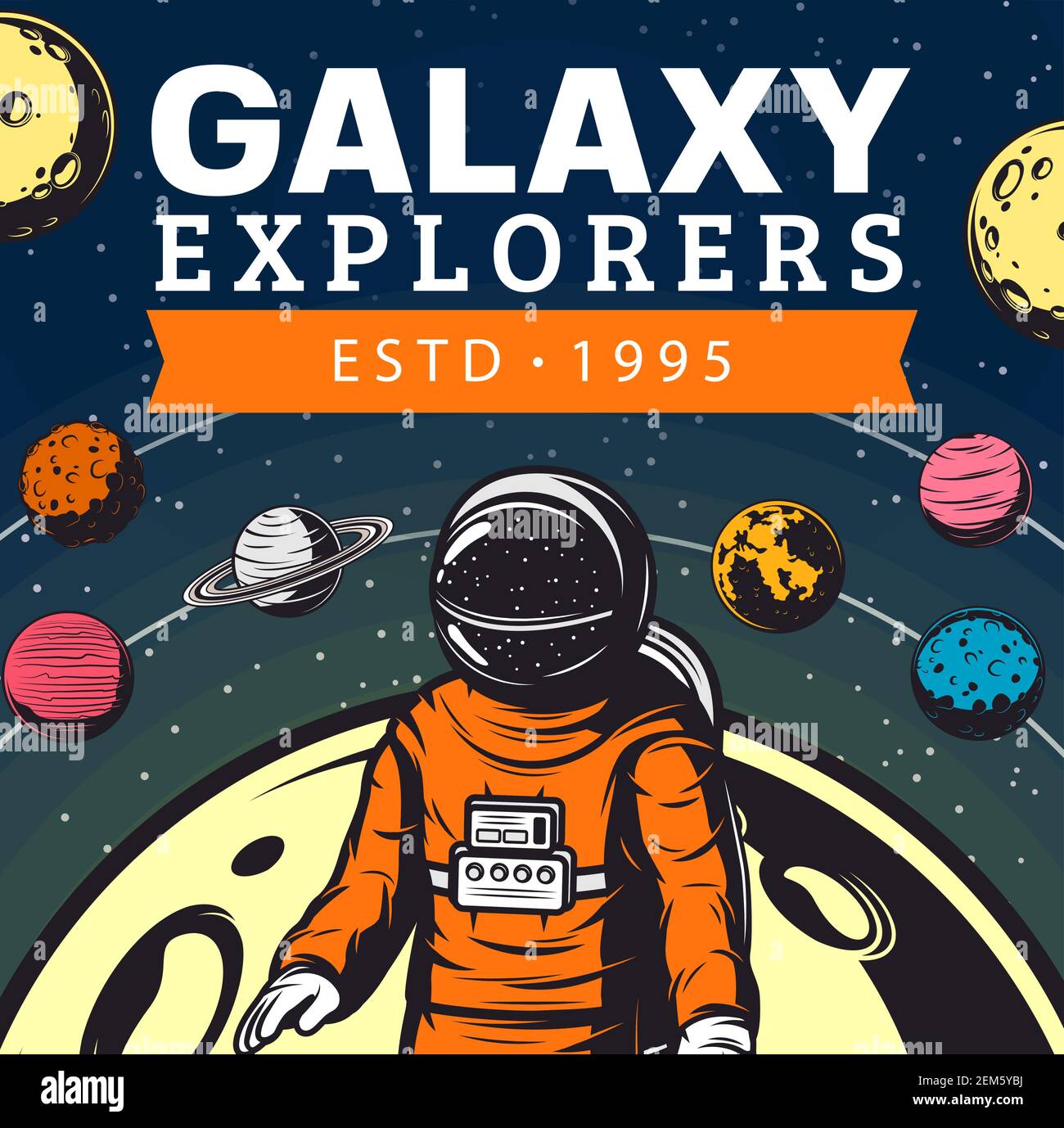 Astronaut in space expedition with planets vector design of astronomy ...