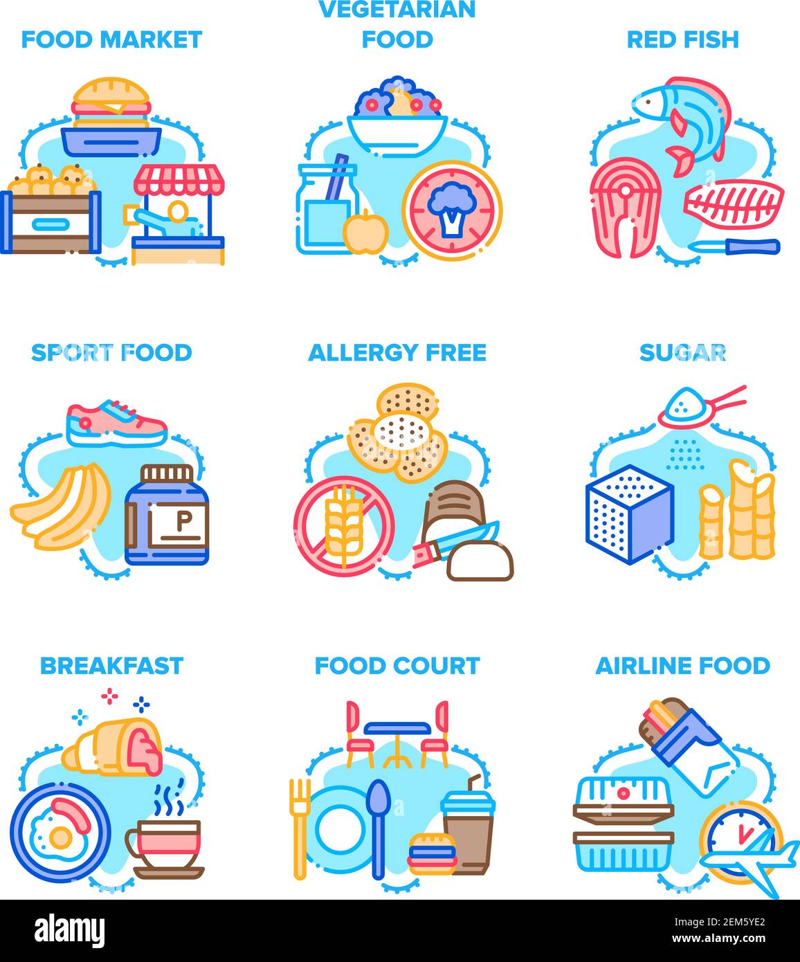Food Meal Eating Set Icons Vector Illustrations Stock Vector Image ...